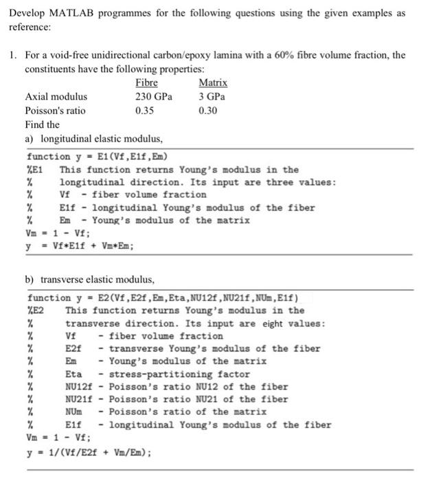 Solved Develop MATLAB programmes for the following questions | Chegg.com