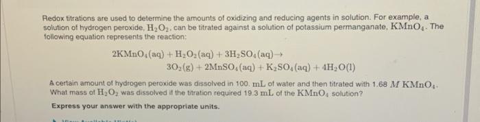 Solved Redox titrations are used to determine the amounts of | Chegg.com