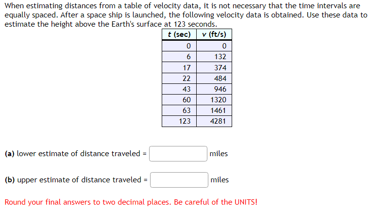 Solved When estimating distances from a table of velocity | Chegg.com