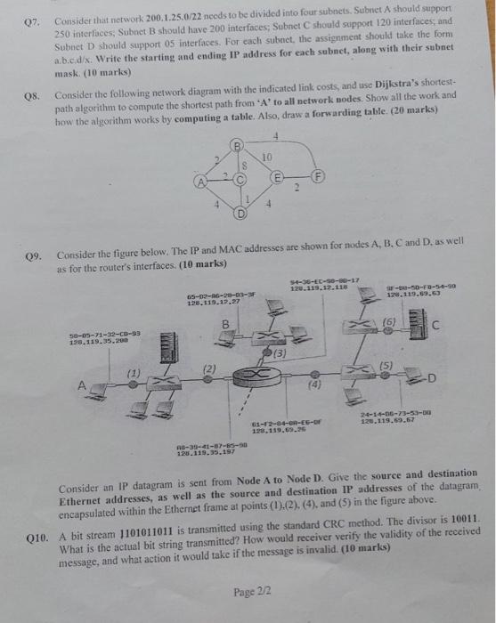 Solved Q7. Consider that network 200,1.25,0/22 needs to be | Chegg.com