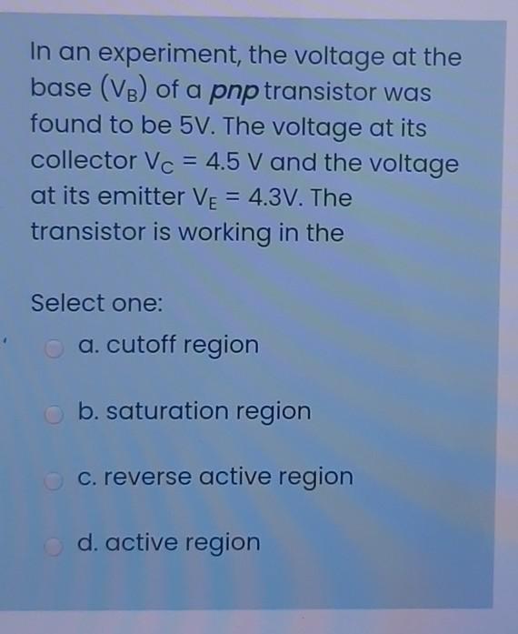 Solved In an experiment, the voltage at the base (VB) of a | Chegg.com