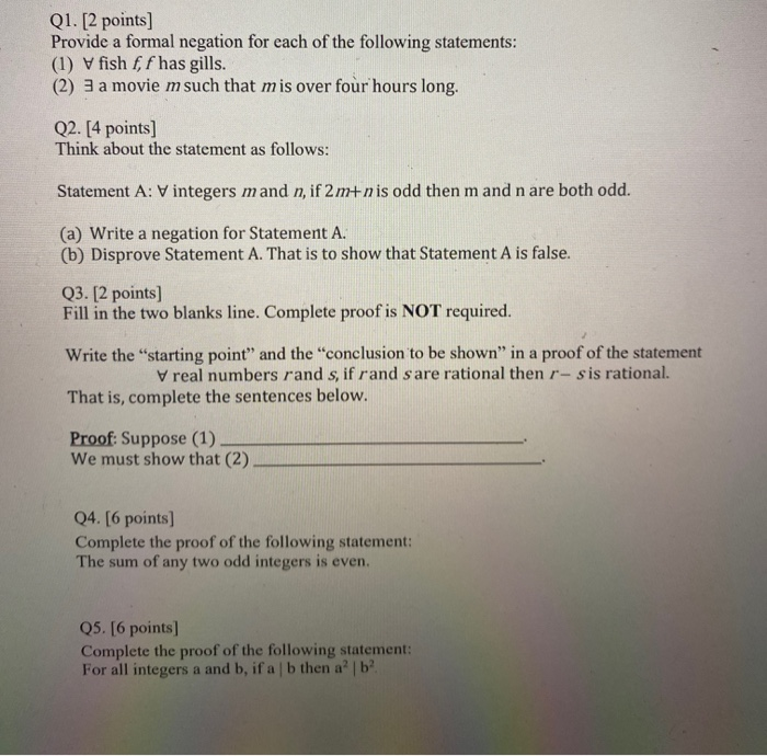 Solved Q1. [2 points) Provide a formal negation for each of | Chegg.com