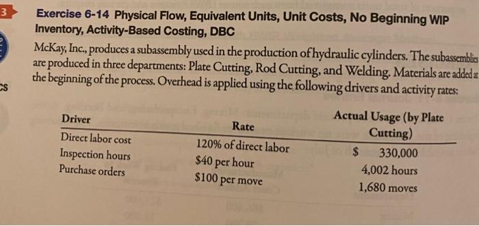 Solved 3 Exercise 6-14 Physical Flow, Equivalent Units, Unit | Chegg.com