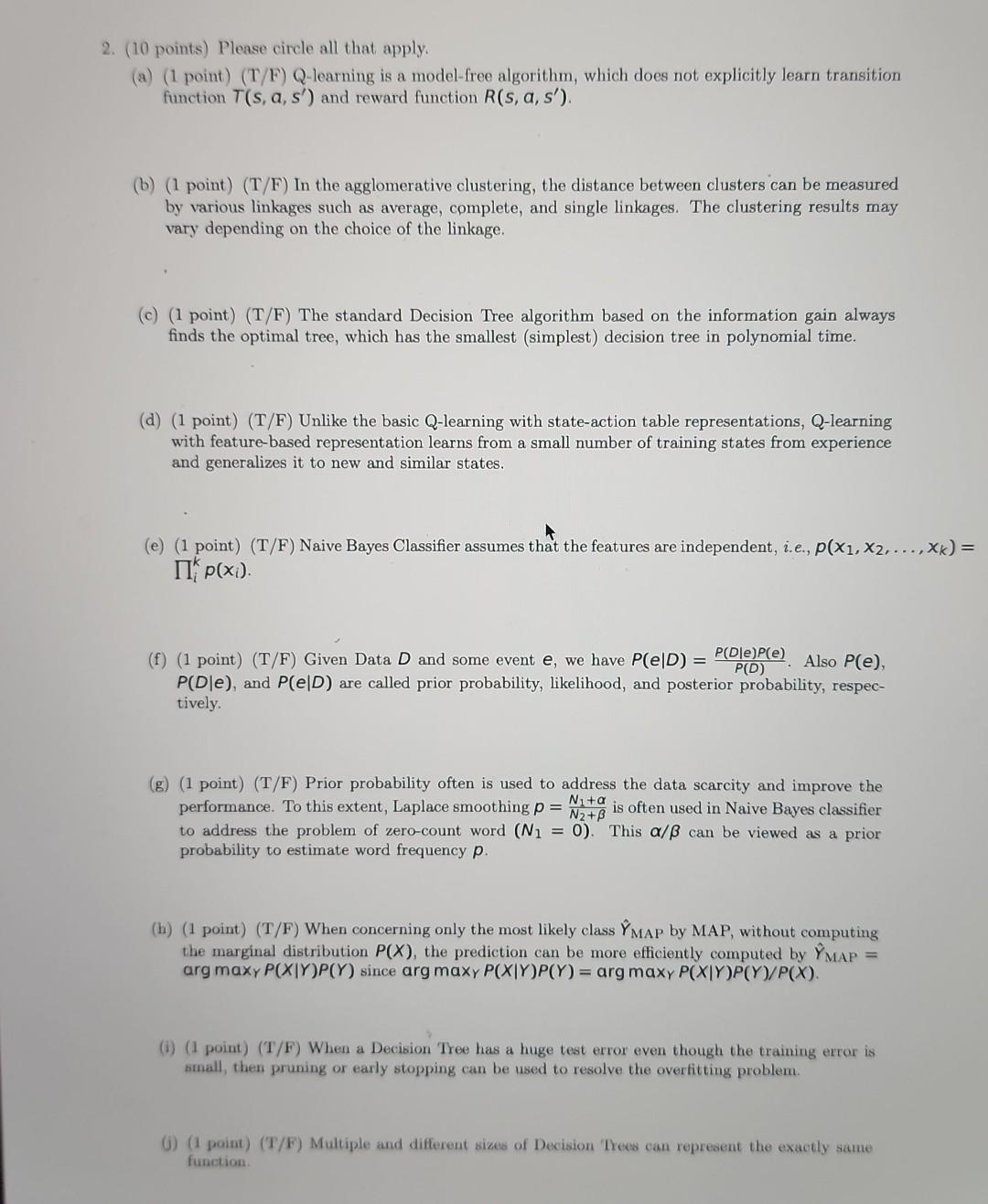 Solved 2. (10 points) Please circle all that apply. (a) (1 | Chegg.com