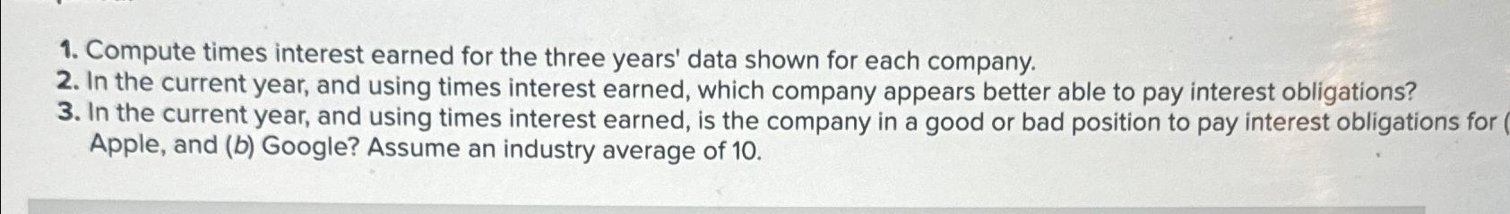 Solved Compute times interest earned for the three years' | Chegg.com