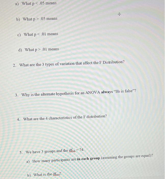 Solved a) What p .05 means c) What p