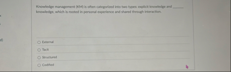 Solved Knowledge management ( ﻿KM ) ﻿is often categorised | Chegg.com