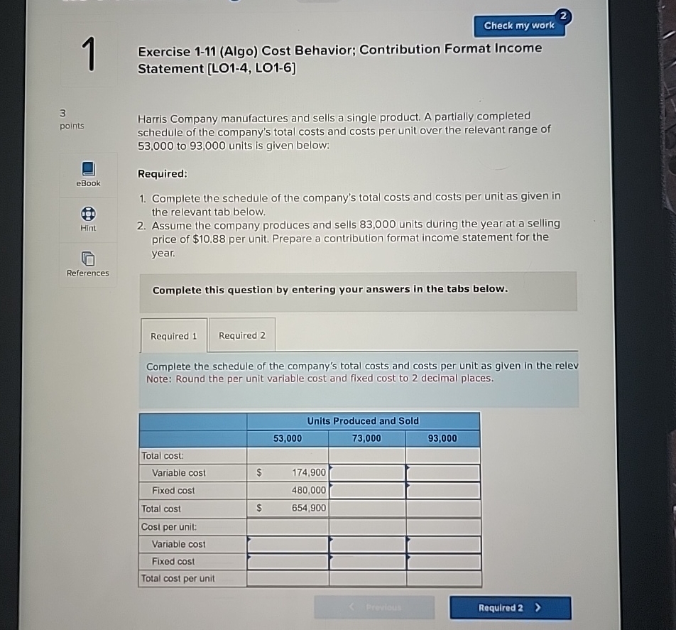 Solved 1Exercise 1-11 (Algo) ﻿Cost Behavior; Contribution | Chegg.com