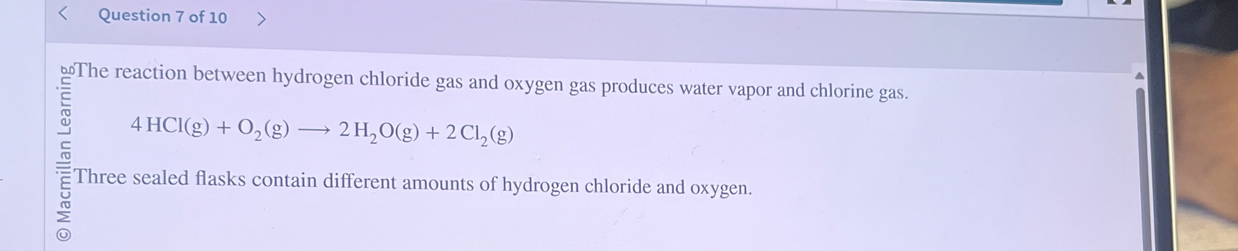 Solved ?∞ ﻿The reaction between hydrogen chloride gas and | Chegg.com