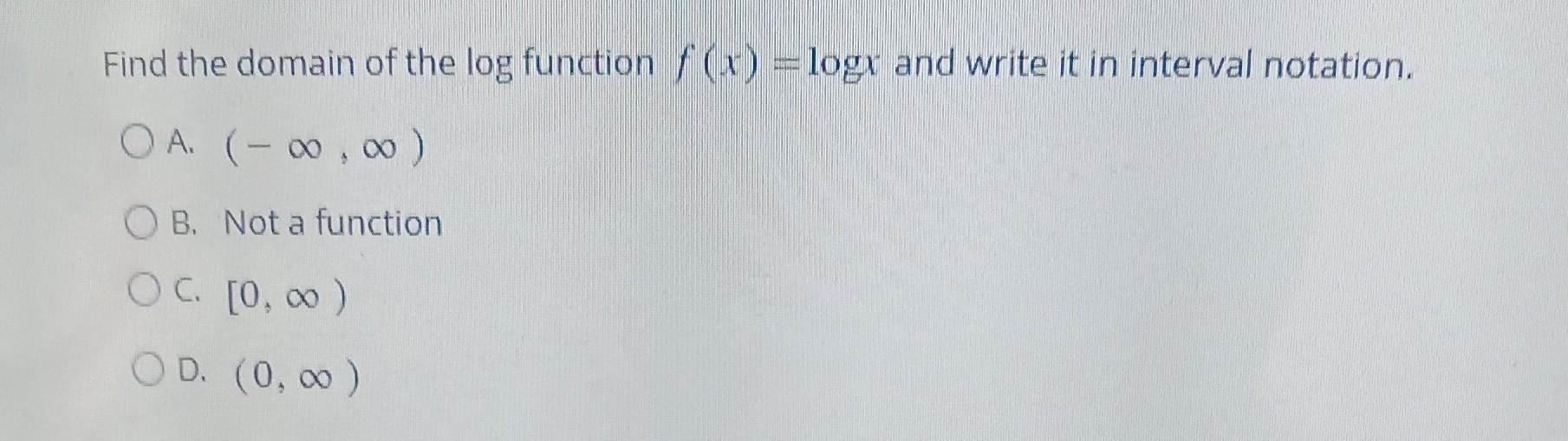 Solved Find the domain of the log function f(x)=logx and | Chegg.com