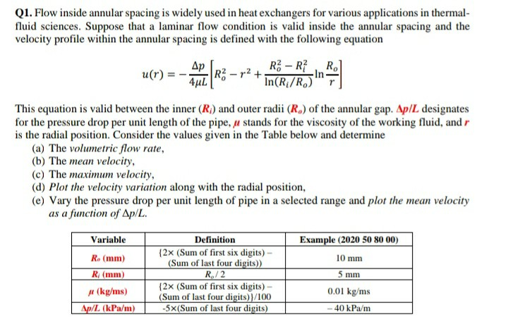 Solved 4uL Q1. Flow inside annular spacing is widely used in | Chegg.com