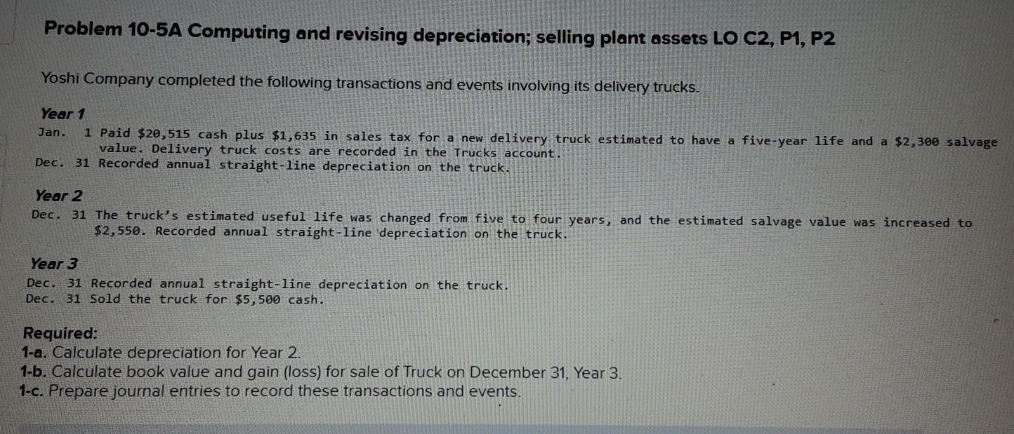 Solved Problem 10-5A Computing and revising depreciation; | Chegg.com