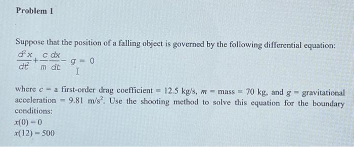 Solved Problem 1 Suppose that the position of a falling | Chegg.com