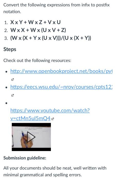Solved Convert the following expressions from infix to | Chegg.com