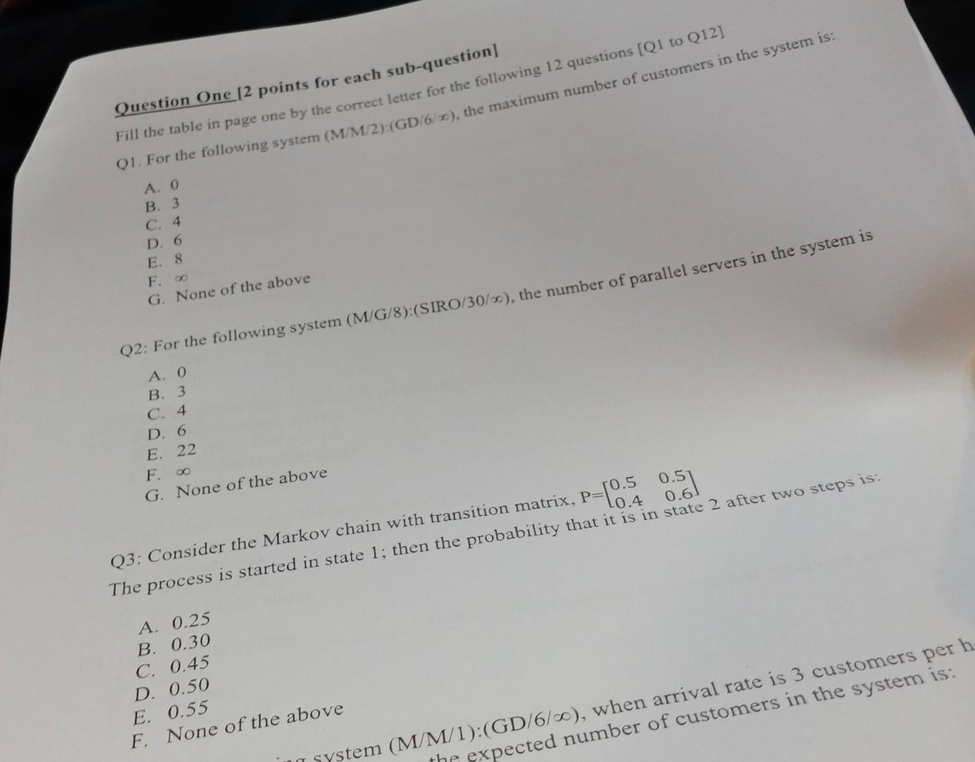 Solved Question One 12 points for each sub-question] Fill | Chegg.com