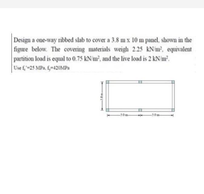 Solved Design a one-way ribbed slab to cover a 3.8 m x 10 m | Chegg.com