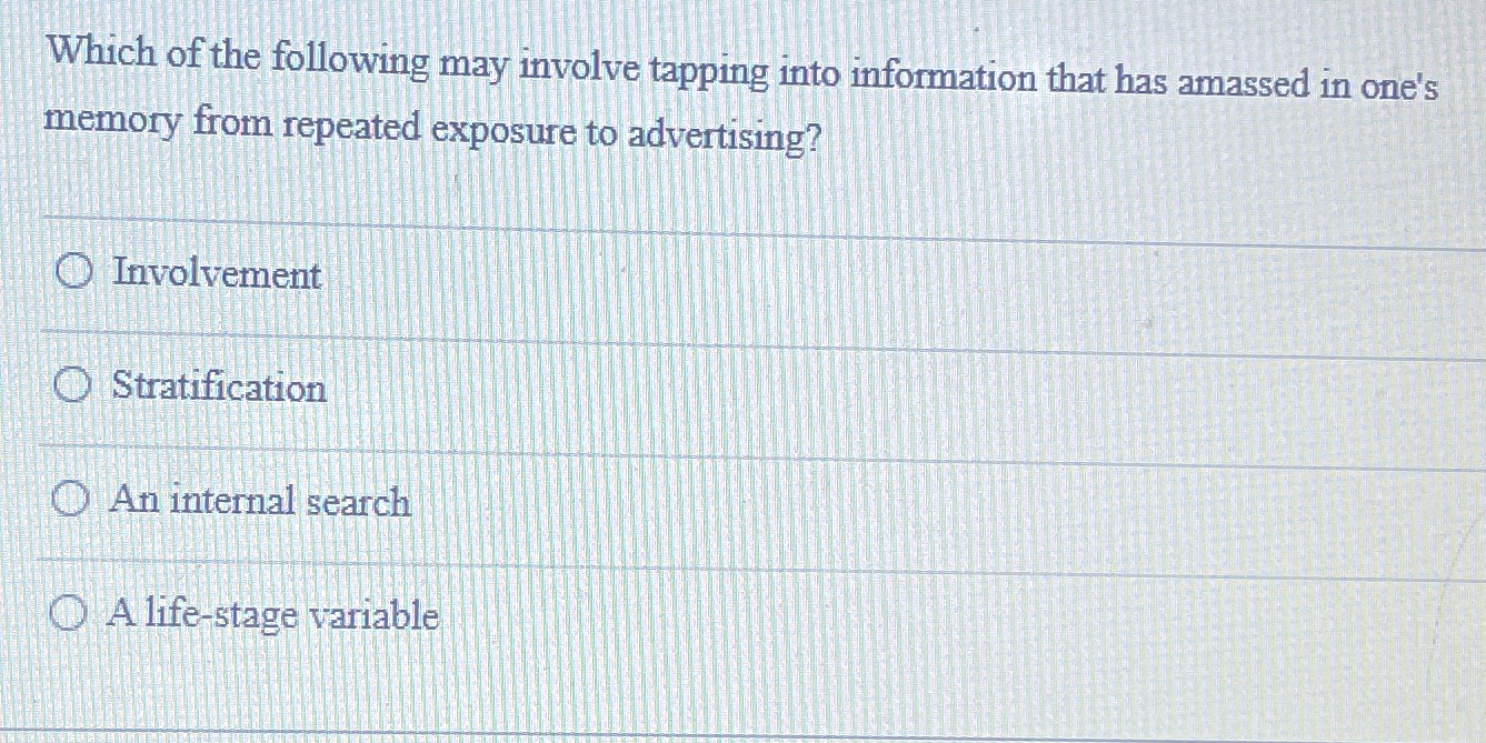 Solved Which of the following may involve tapping into | Chegg.com