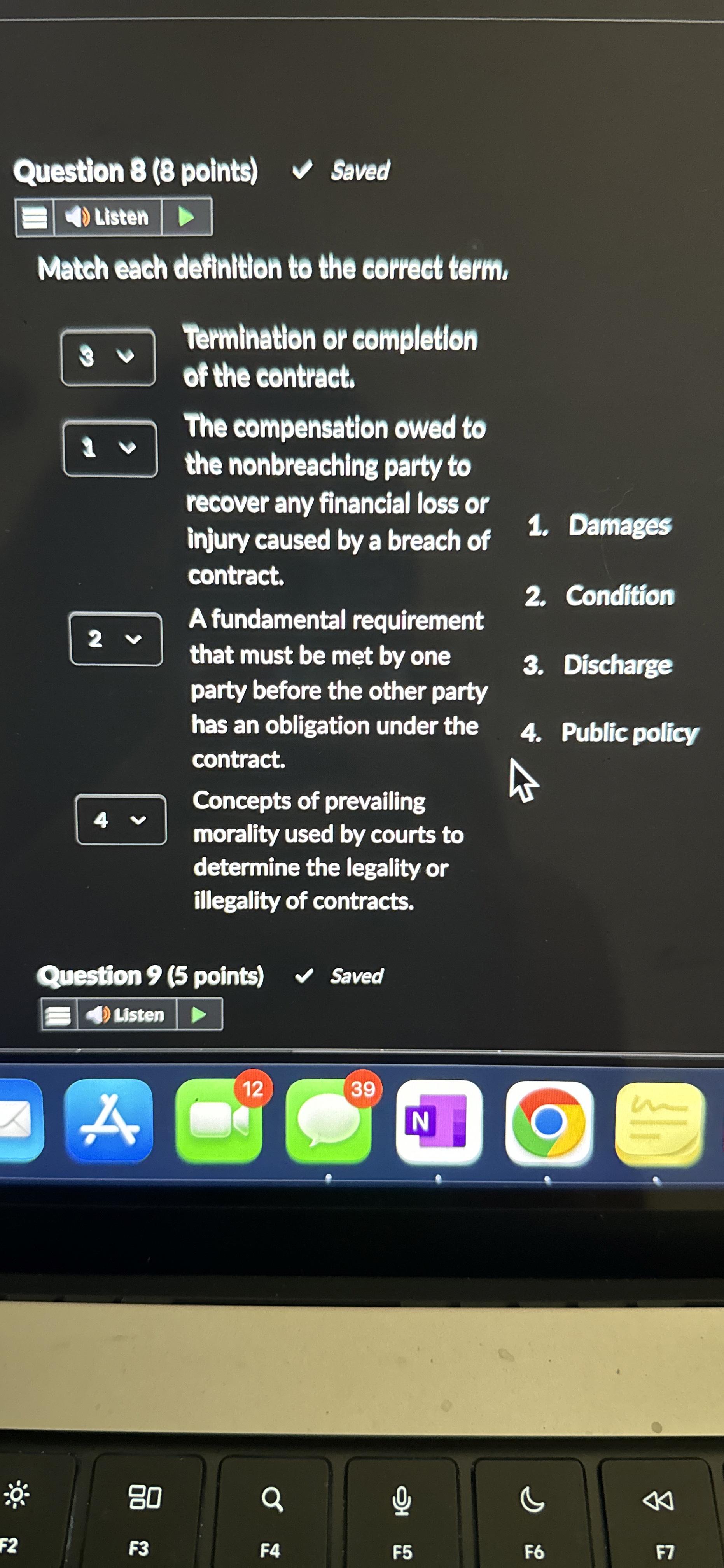 Solved Question 8 (8 ﻿points) ﻿saved Matah each definition | Chegg.com