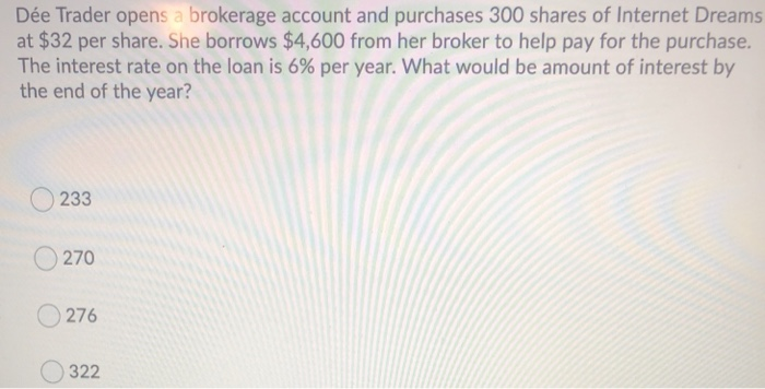 Solved Dée Trader opens a brokerage account and purchases | Chegg.com