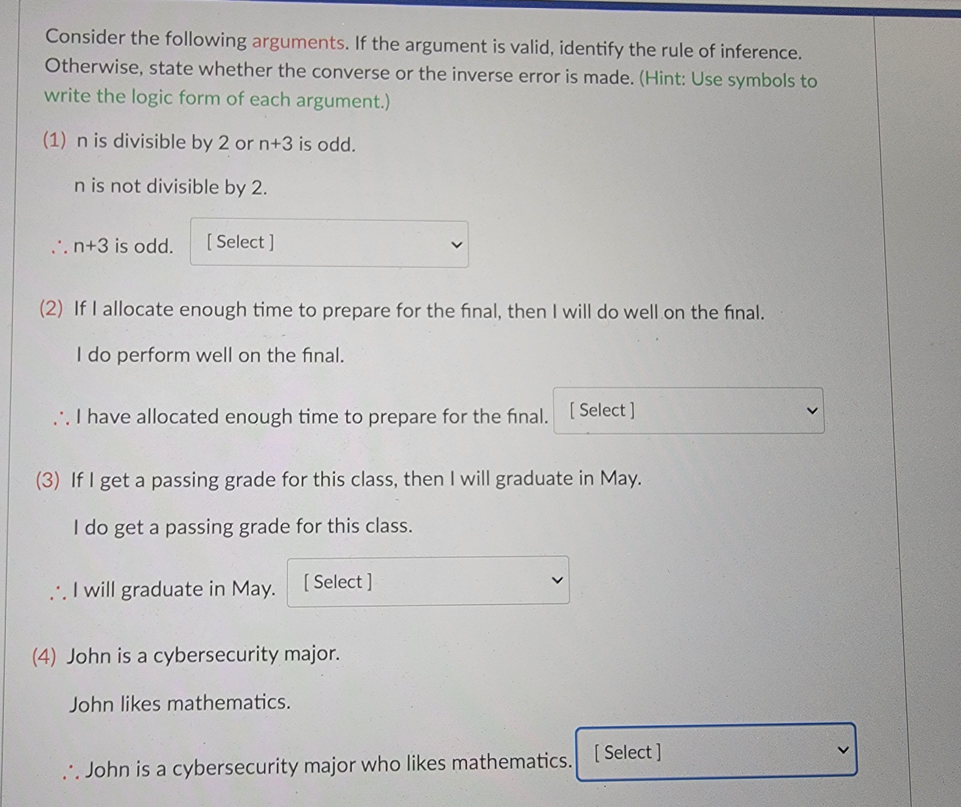 Solved Consider the following arguments. If the argument is | Chegg.com