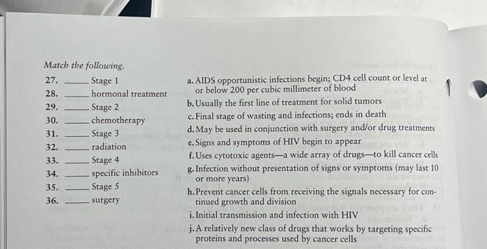 Solved Match the following. Stage 1 hormonal treatment 27. | Chegg.com
