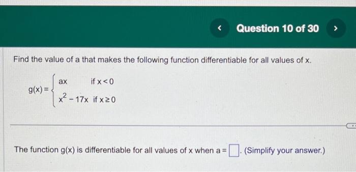 Solved Find the value of a that makes the following function | Chegg.com