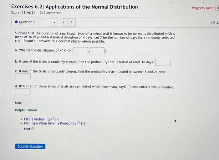 Solved Exercises 6.2: Applications of the Normal | Chegg.com