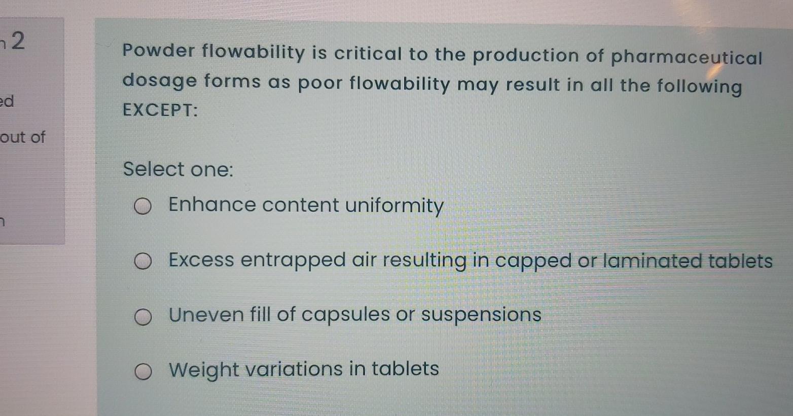 Solved 2. Powder flowability is critical to the production | Chegg.com
