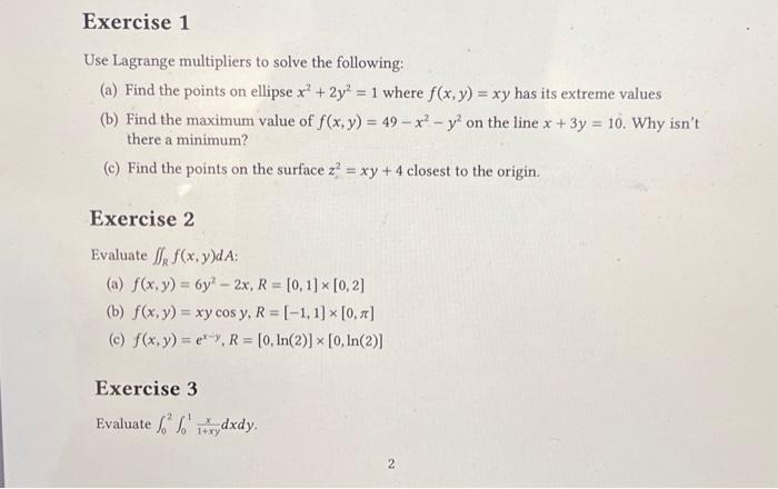 Use Lagrange multipliers to solve the following: (a) | Chegg.com