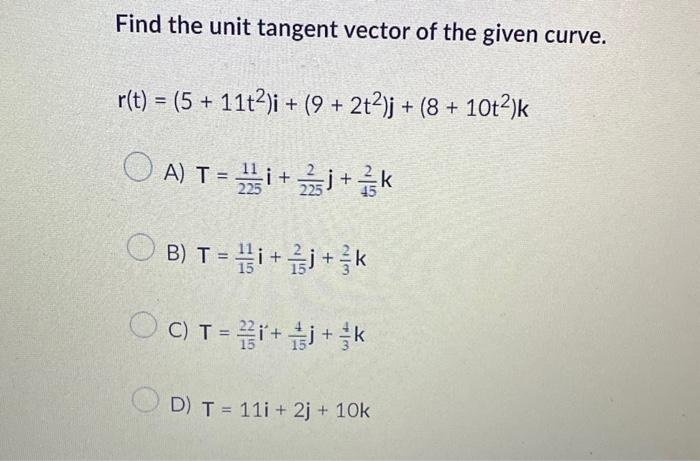 Solved Find the unit tangent vector of the given curve. | Chegg.com