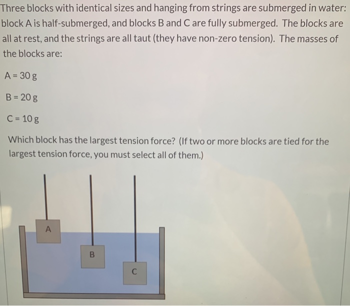 Solved Three blocks with identical sizes and hanging from | Chegg.com