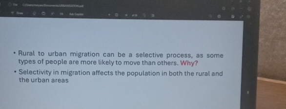 Solved Rural to urban migration can be a selective process, | Chegg.com