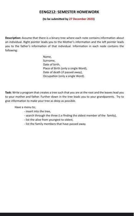 Solved EENG212: SEMESTER HOMEWORK (to be submitted by 27 | Chegg.com