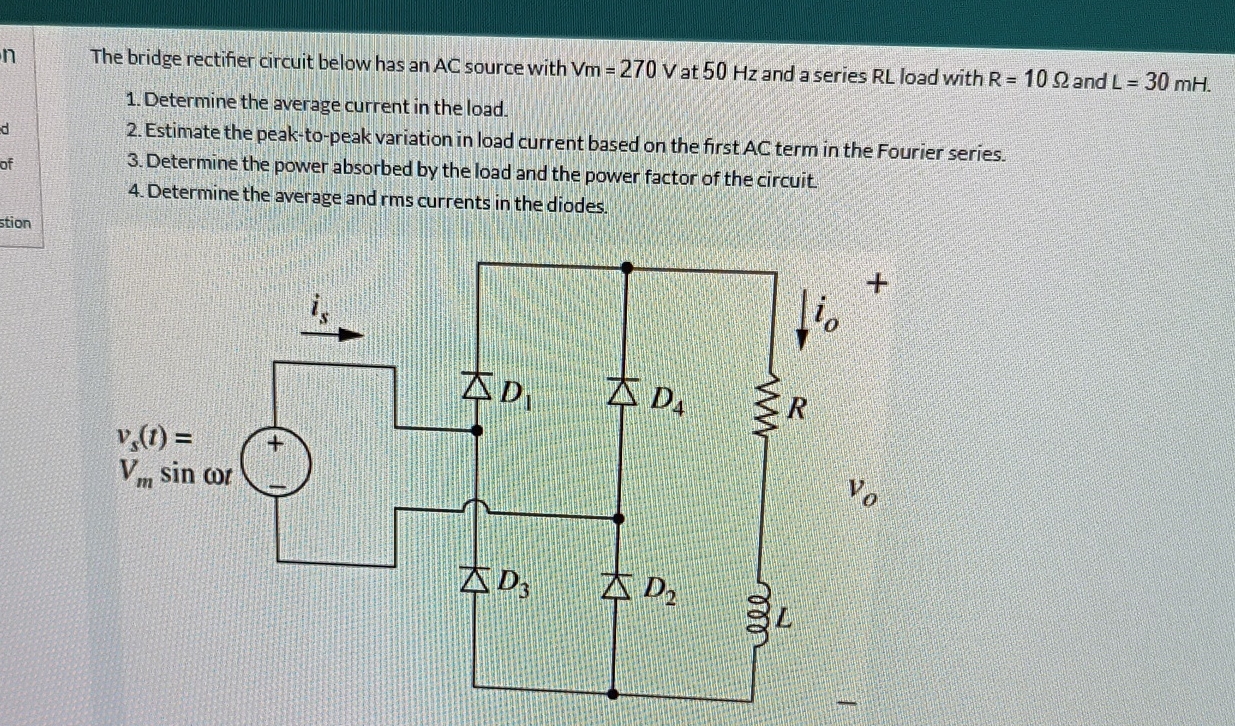 Solved The bridge rectifier circuit below has an AC source | Chegg.com