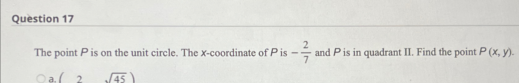 Solved The point P ﻿is on the unit circle. The x-coordinate | Chegg.com