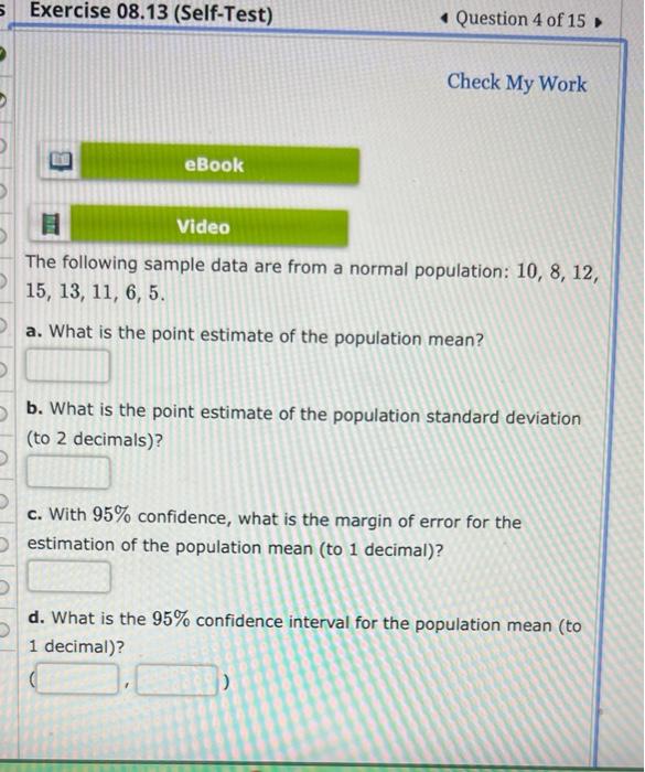 Solved Check My Work The following sample data are from a | Chegg.com