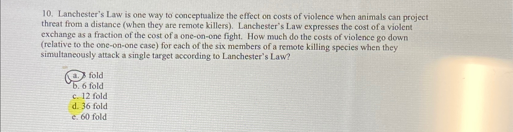 Solved Lanchester's Law is one way to conceptualize the | Chegg.com