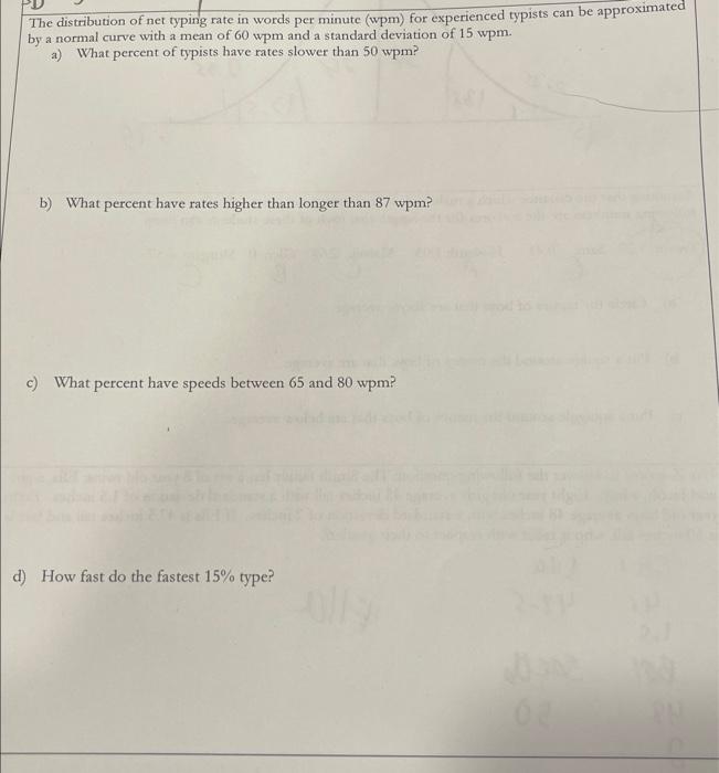 Solved The distribution of net typing rate in words per | Chegg.com