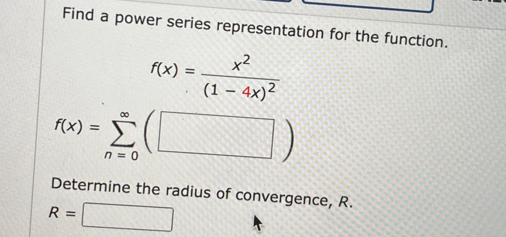 Solved Find a power series representation for the | Chegg.com