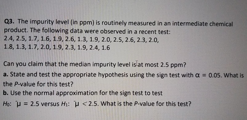 Solved Q3. The impurity level (in ppm) is routinely measured | Chegg.com