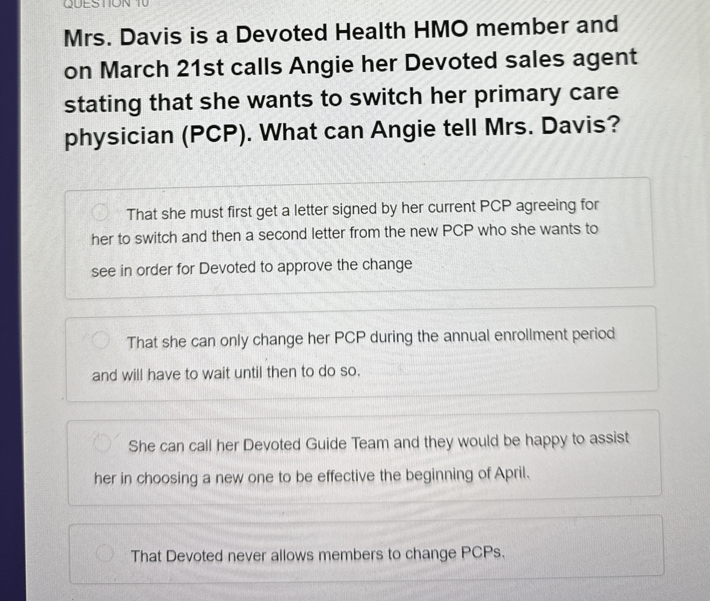 Solved Mrs. ﻿Davis is a Devoted Health HMO member andon | Chegg.com