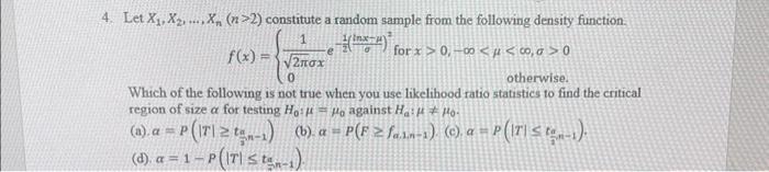 Solved 4. Let X1,X2,…,Xn(n>2) constitute a random sample | Chegg.com
