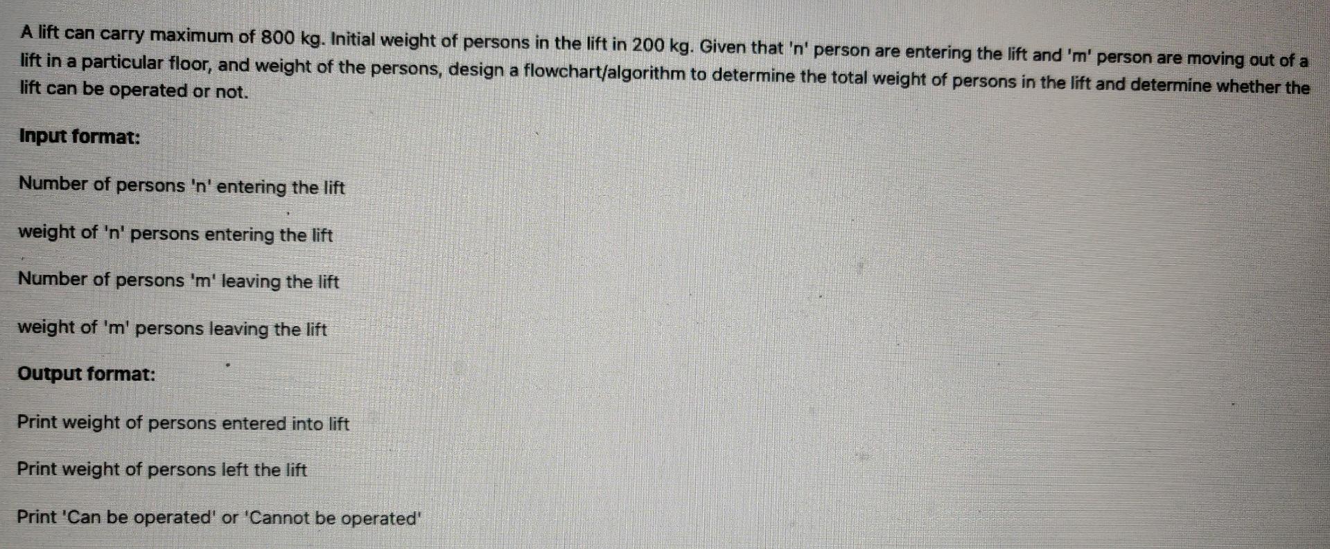 Solved A lift can carry maximum of 800 kg. Initial weight of | Chegg.com