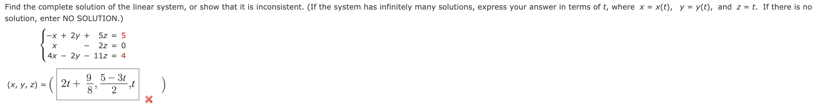 Solved Find the complete solution of the linear system, or | Chegg.com