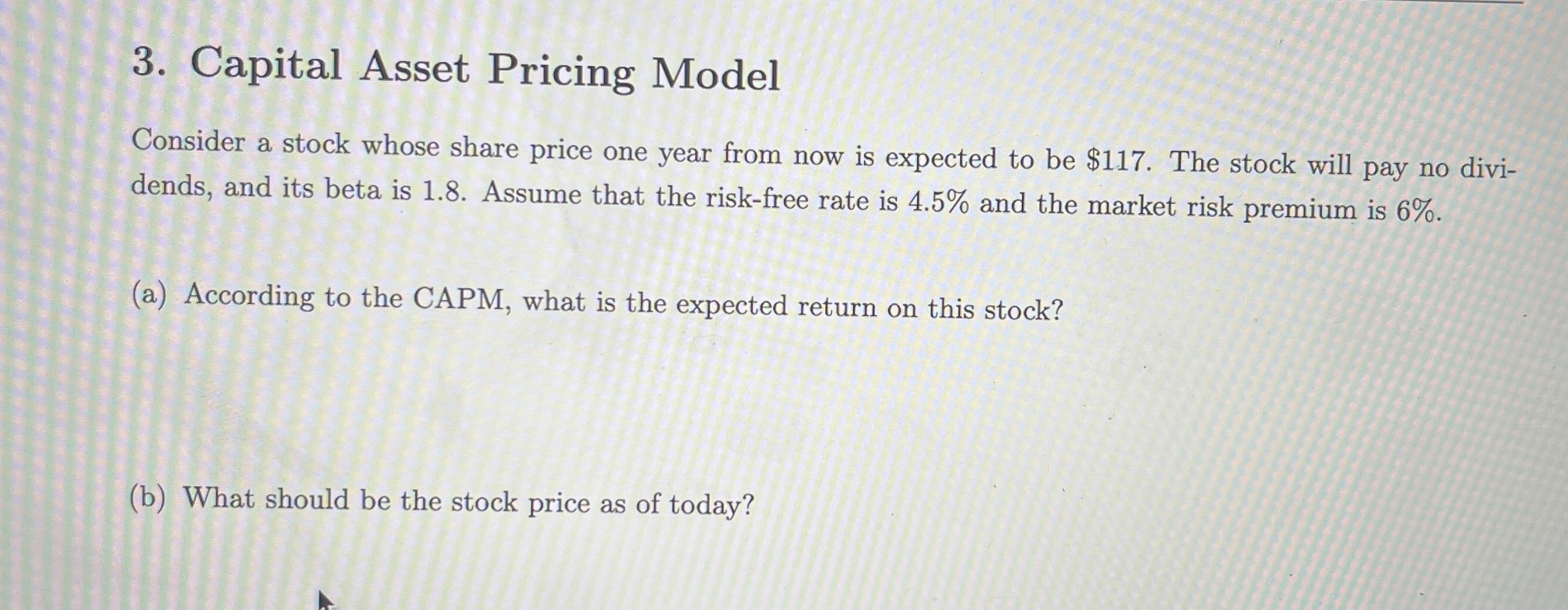 Solved Capital Asset Pricing ModelConsider a stock whose | Chegg.com