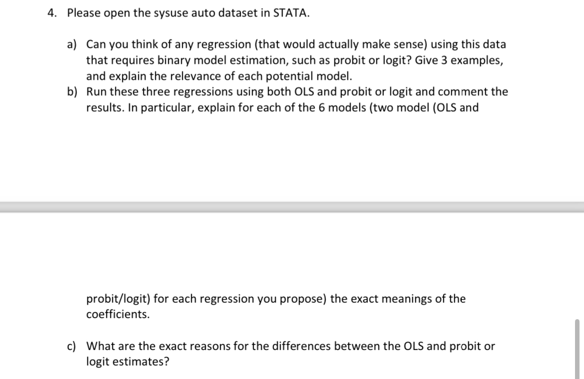 Solved Please open the sysuse auto dataset in STATA.a) ﻿Can | Chegg.com