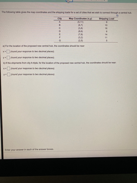 Solved The following table gives the map coordinates and the | Chegg.com