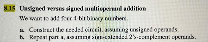 Solved 15 Unsigned versus signed multioperand addition We | Chegg.com