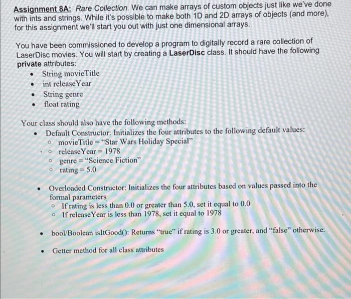 Solved Assignment 8A: Rare Collection. We can make arrays of | Chegg.com