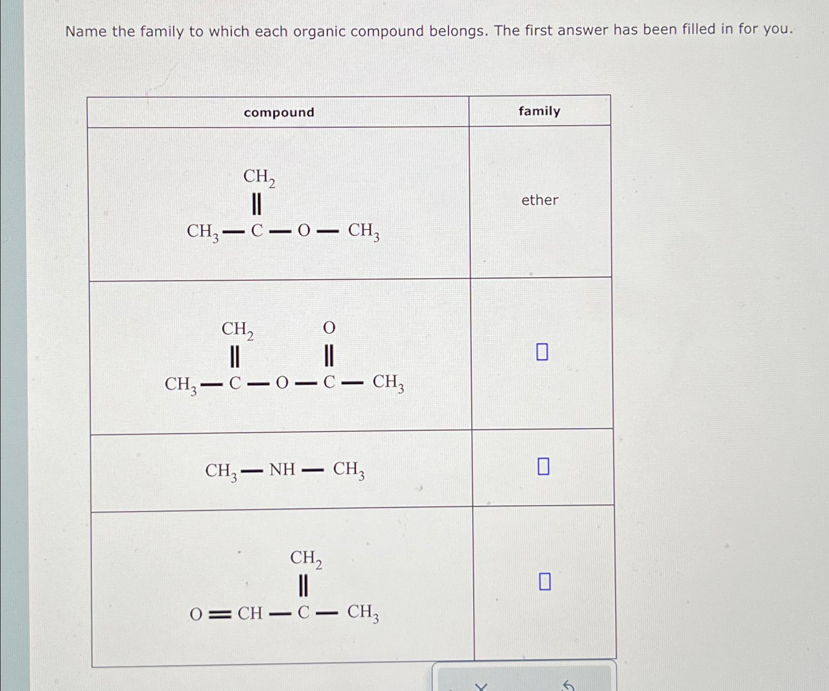Solved Name the family to which each organic compound | Chegg.com